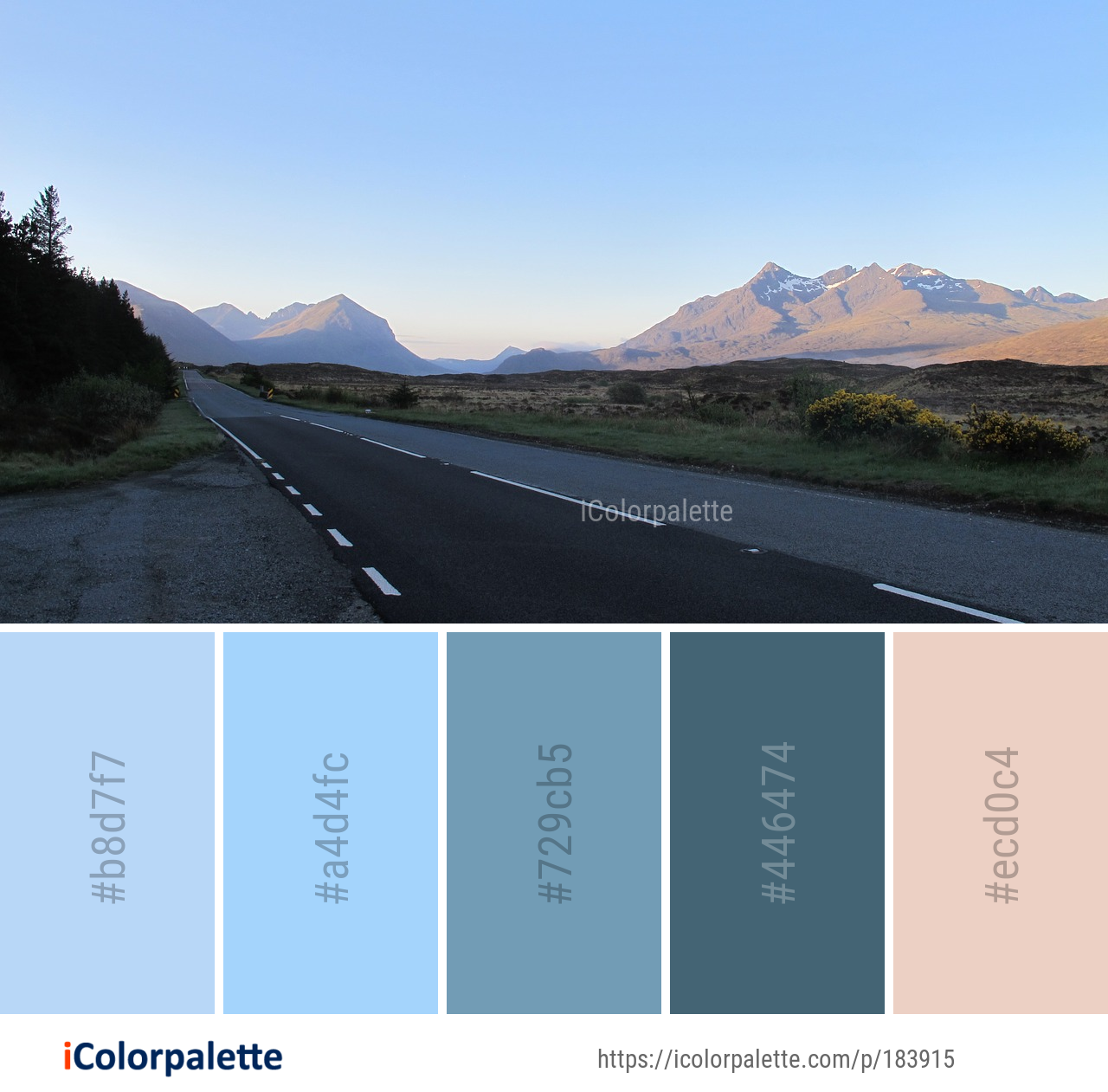 Color Palette Ideas from Road Sky Mountainous Landforms Image ...