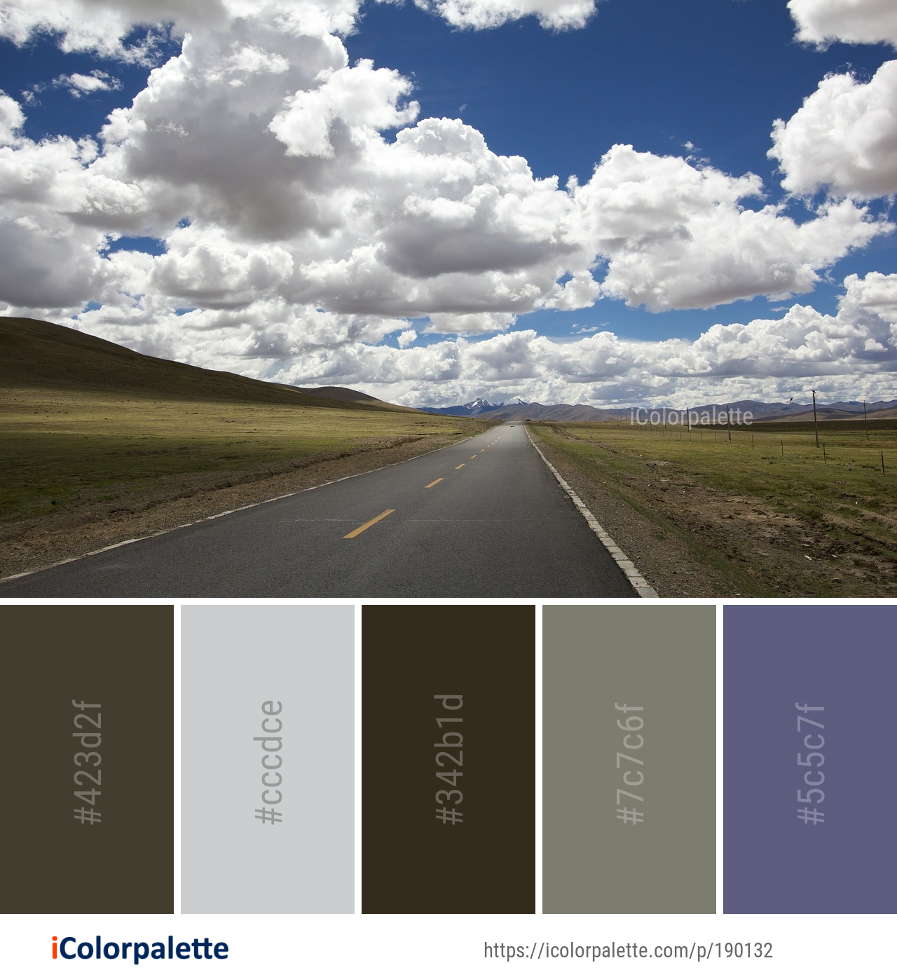 Color Palette Ideas from Road Cloud Sky Image | iColorpalette