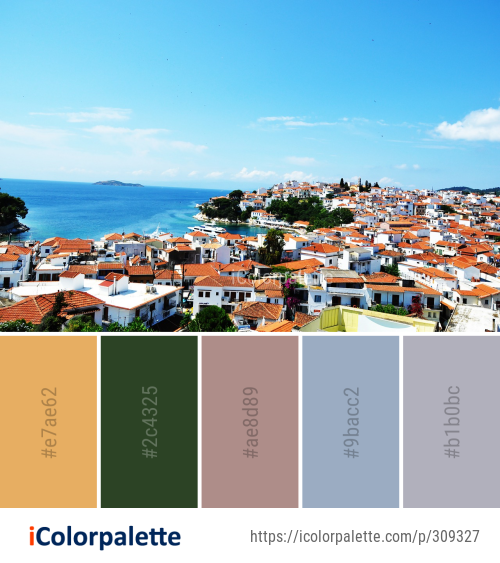 Color Palette Ideas from Sky Sea Town Image | iColorPalette