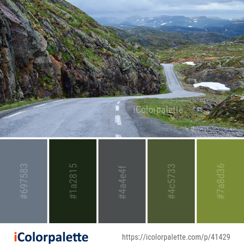 Color Palette Ideas from Road Mountainous Landforms Vegetation Image ...