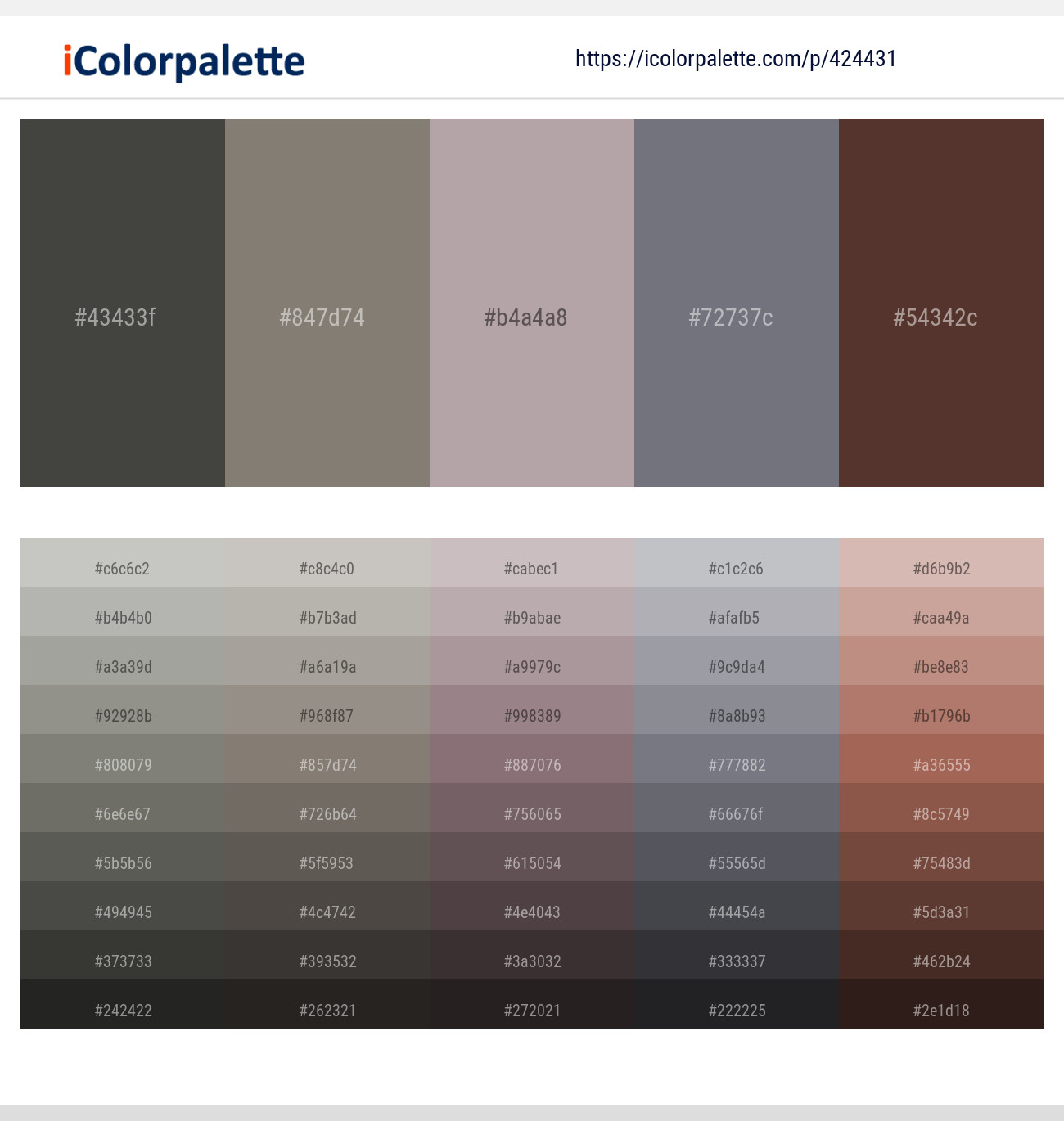 Fuscous Gray – Friar Gray – Martini – Storm Gray – Saddle Color scheme ...