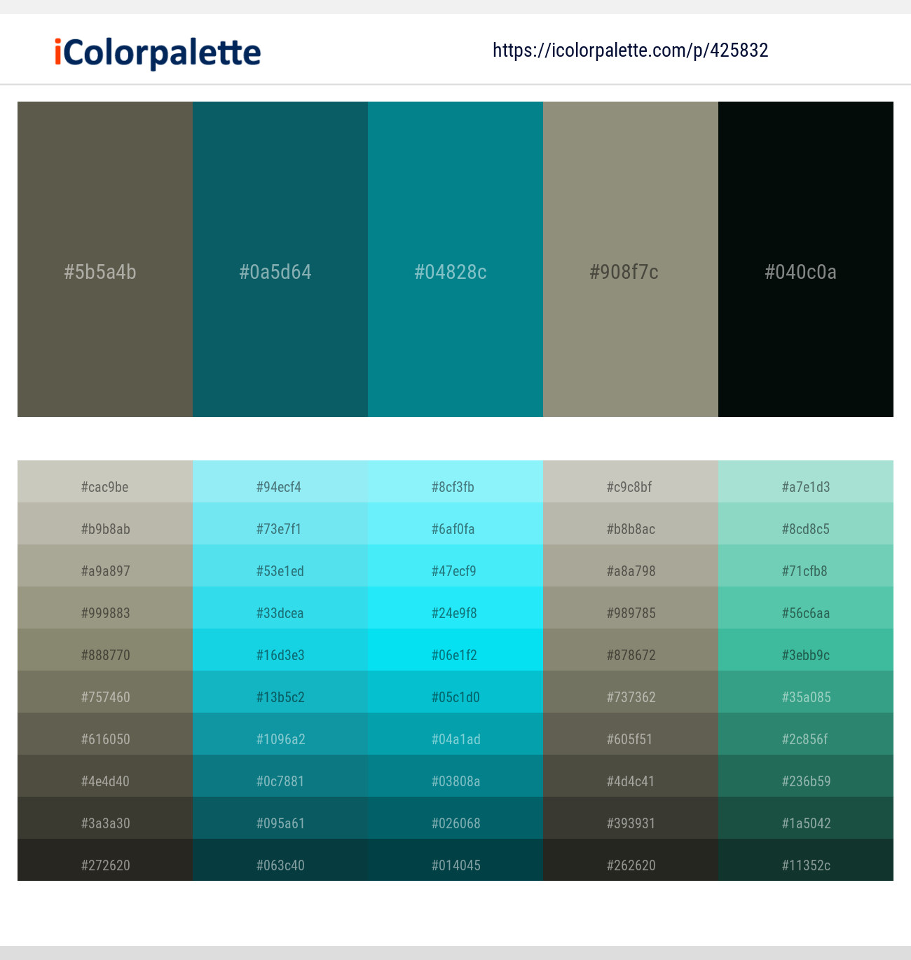 Fuscous Gray – Deep Sea Green – Blue Lagoon – Granite Green – Black ...