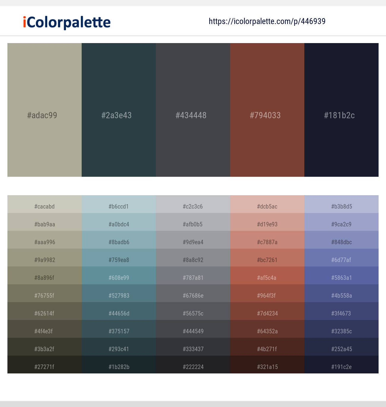 Gray Olive – Limed Spruce – Abbey – Old Copper – Mirage Color scheme ...