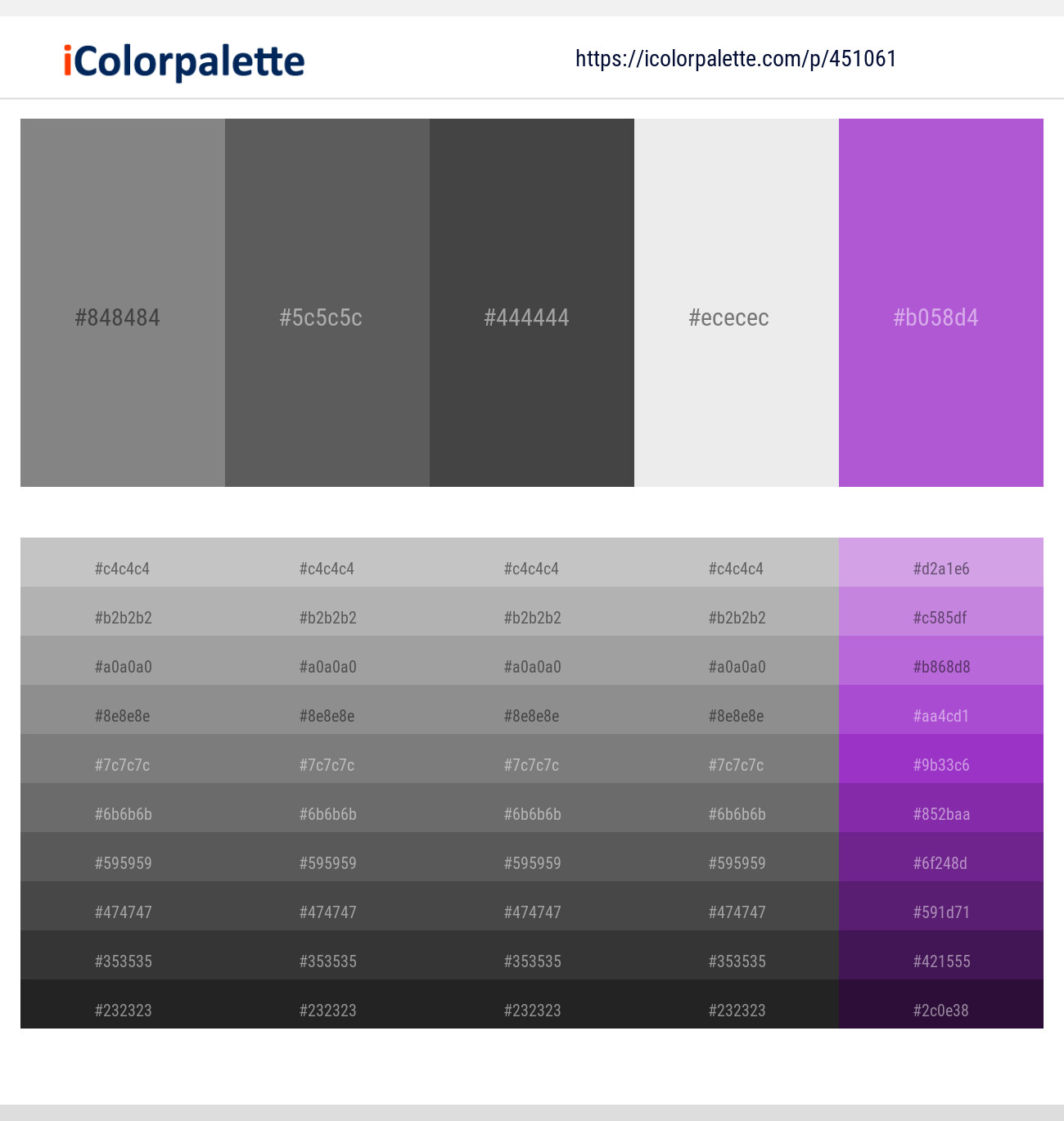 Gray – Scorpion – Tundora – Gallery – Amethyst Color scheme | iColorpalette