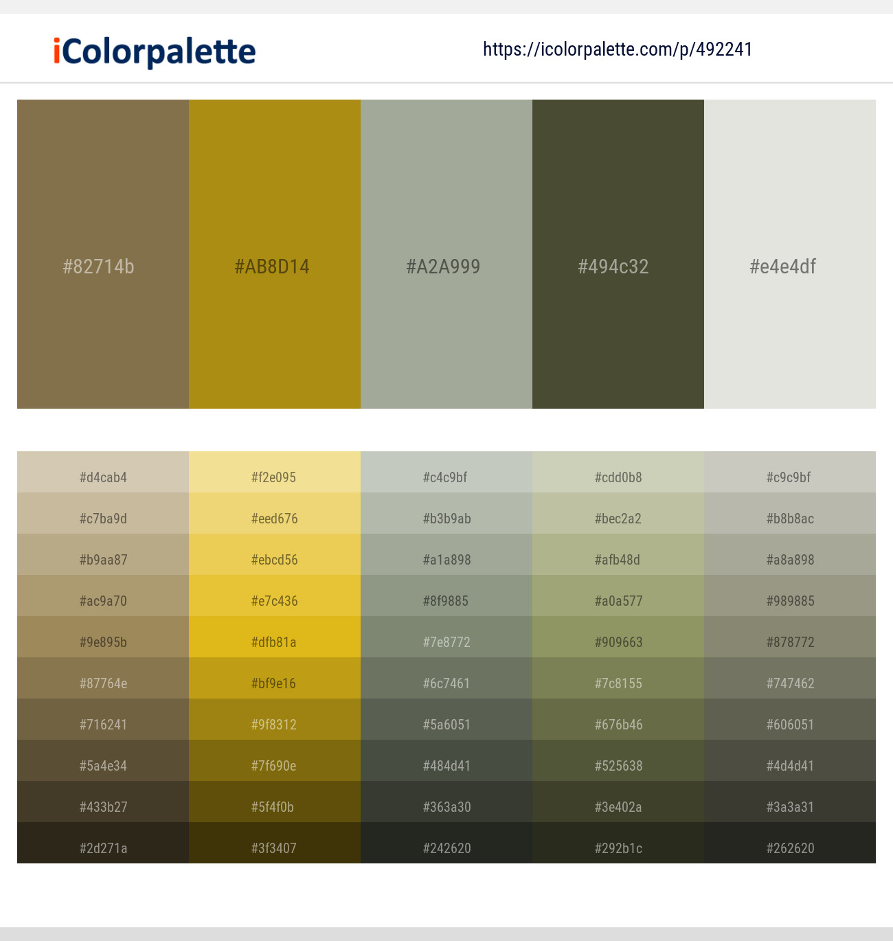 Shadow – Sahara – Bud – Kelp – Cararra Color scheme | iColorpalette