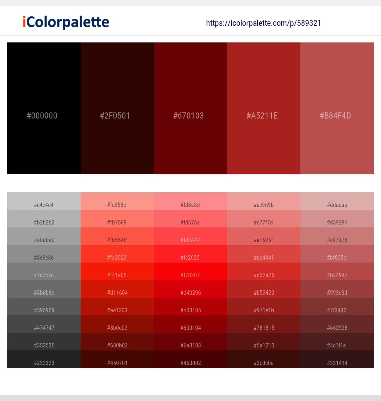 Black – Sepia Black – Rosewood – Mexican Red – Chestnut Color scheme ...