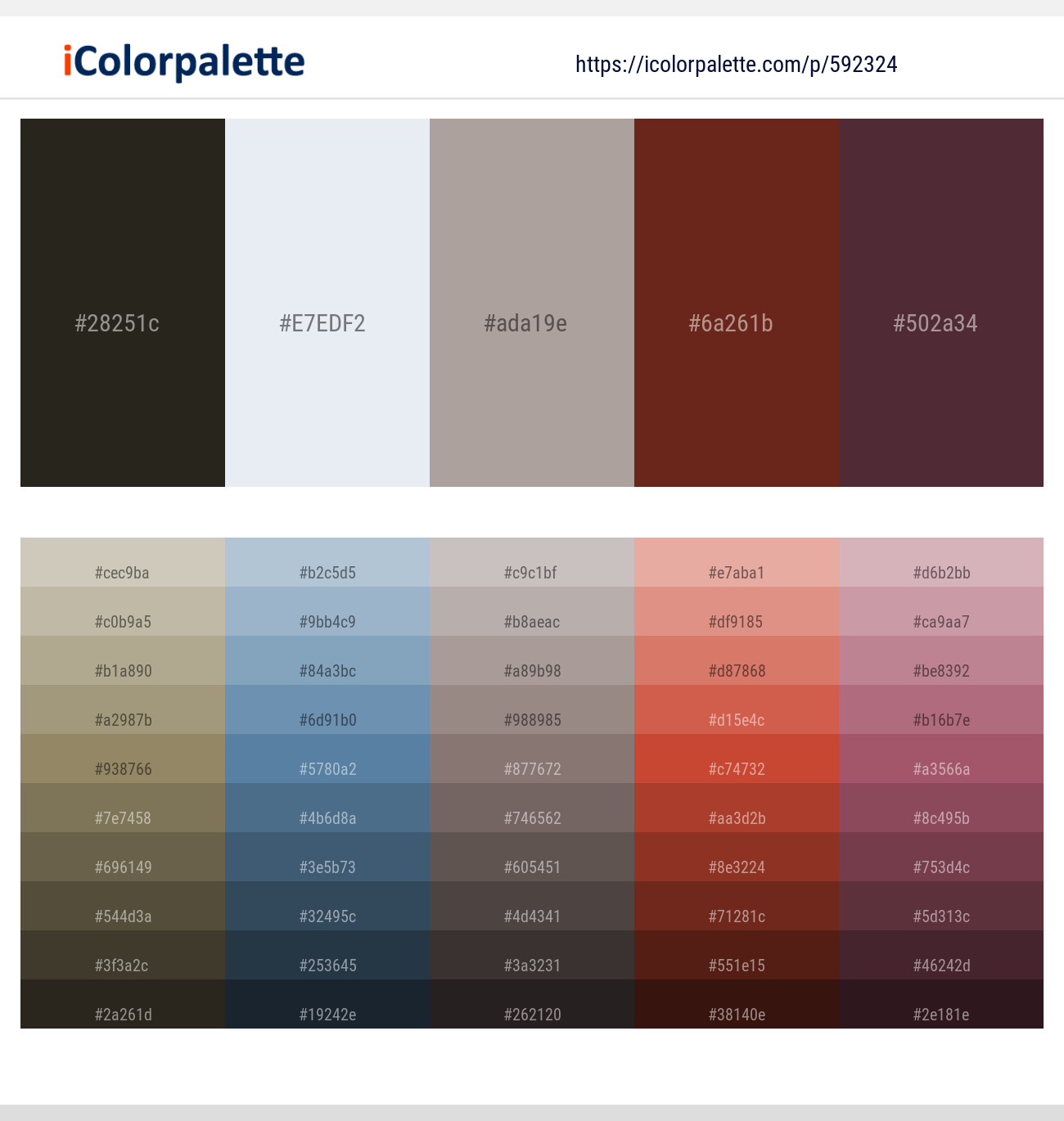 28251c_E7EDF2_ada19e_6a261b_502a34 | iColorpalette