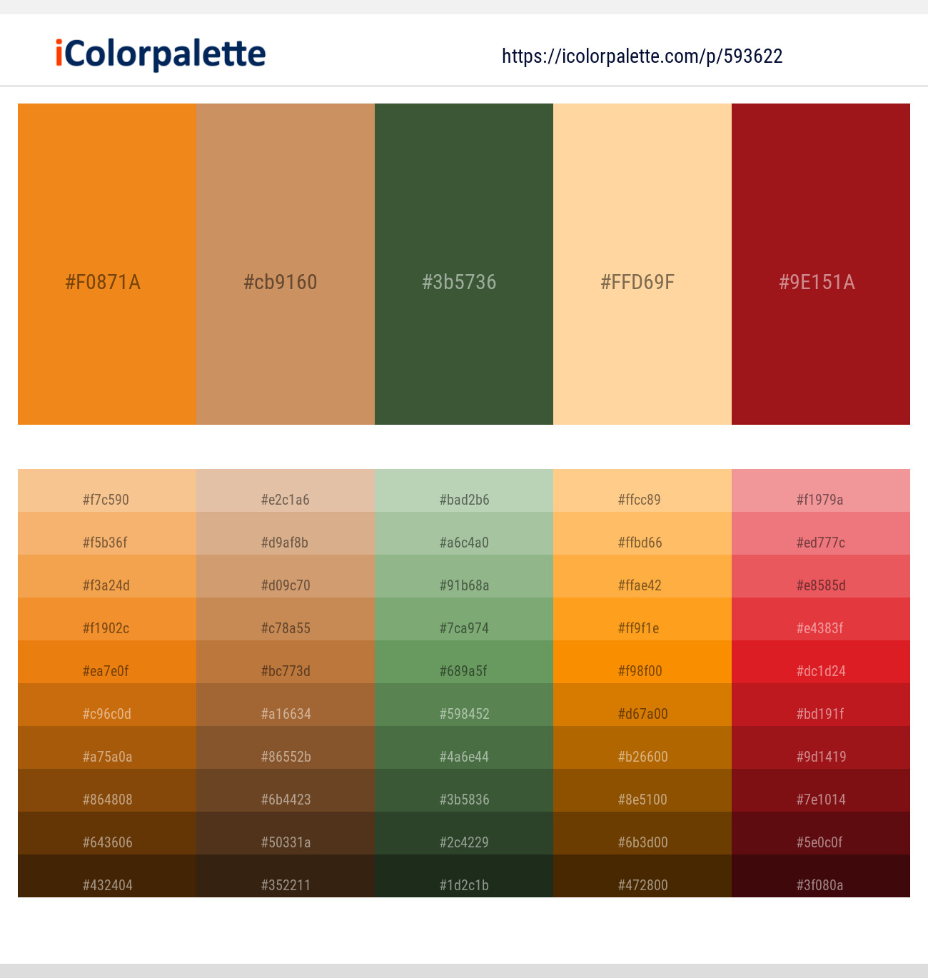 F0871A_cb9160_3b5736_FFD69F_9E151A | iColorpalette