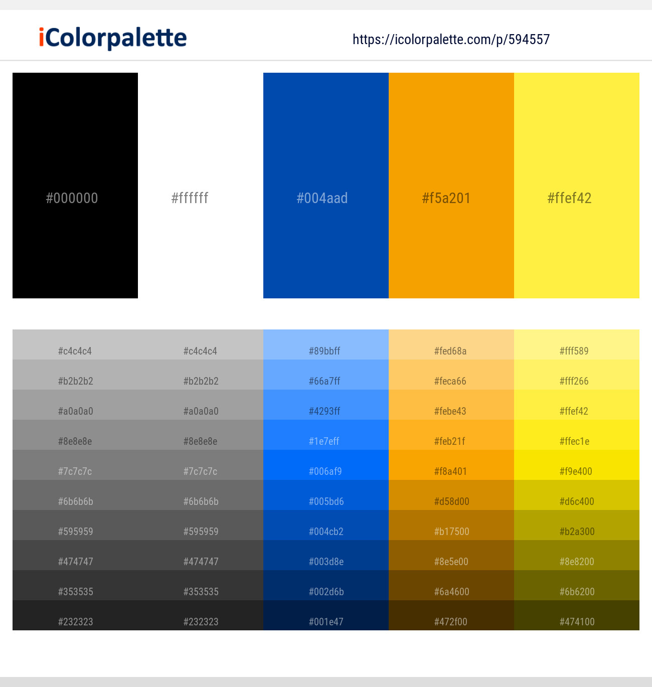 Black – White – Cobalt – Orange Peel – Gorse Color scheme | iColorpalette