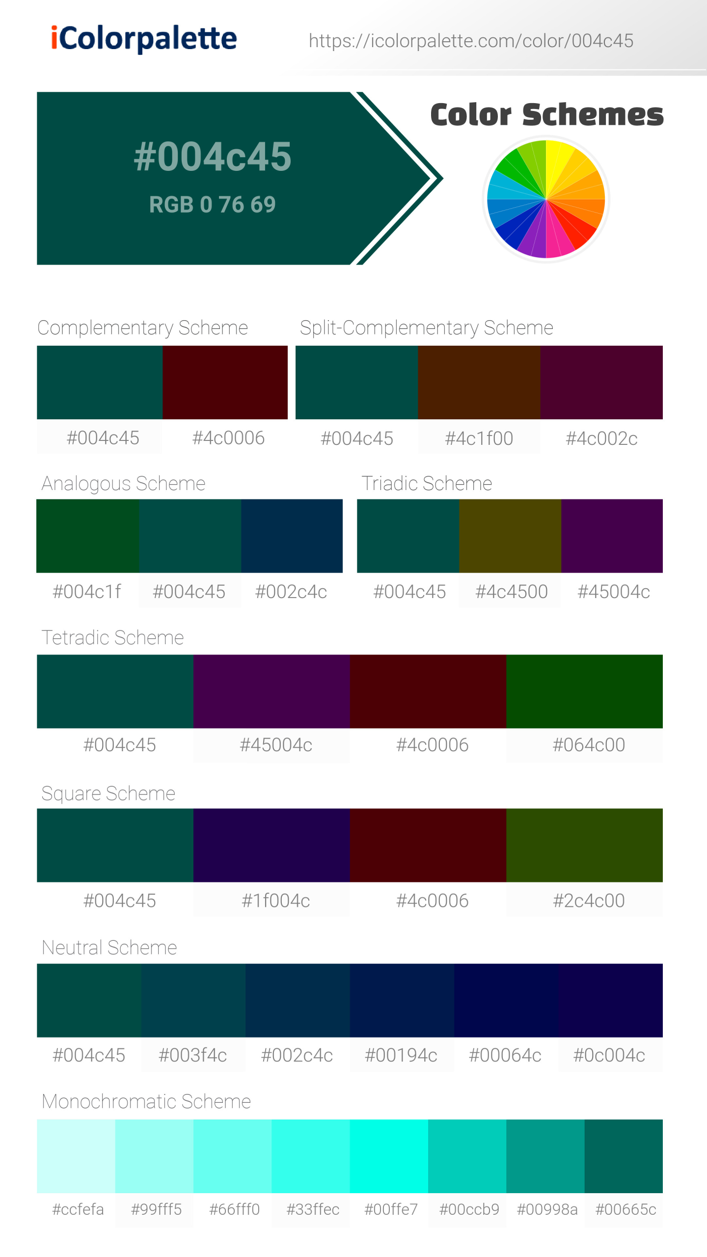 Pantone 3302 C Color | Hex color Code #004c45 information | Hsl | Rgb ...