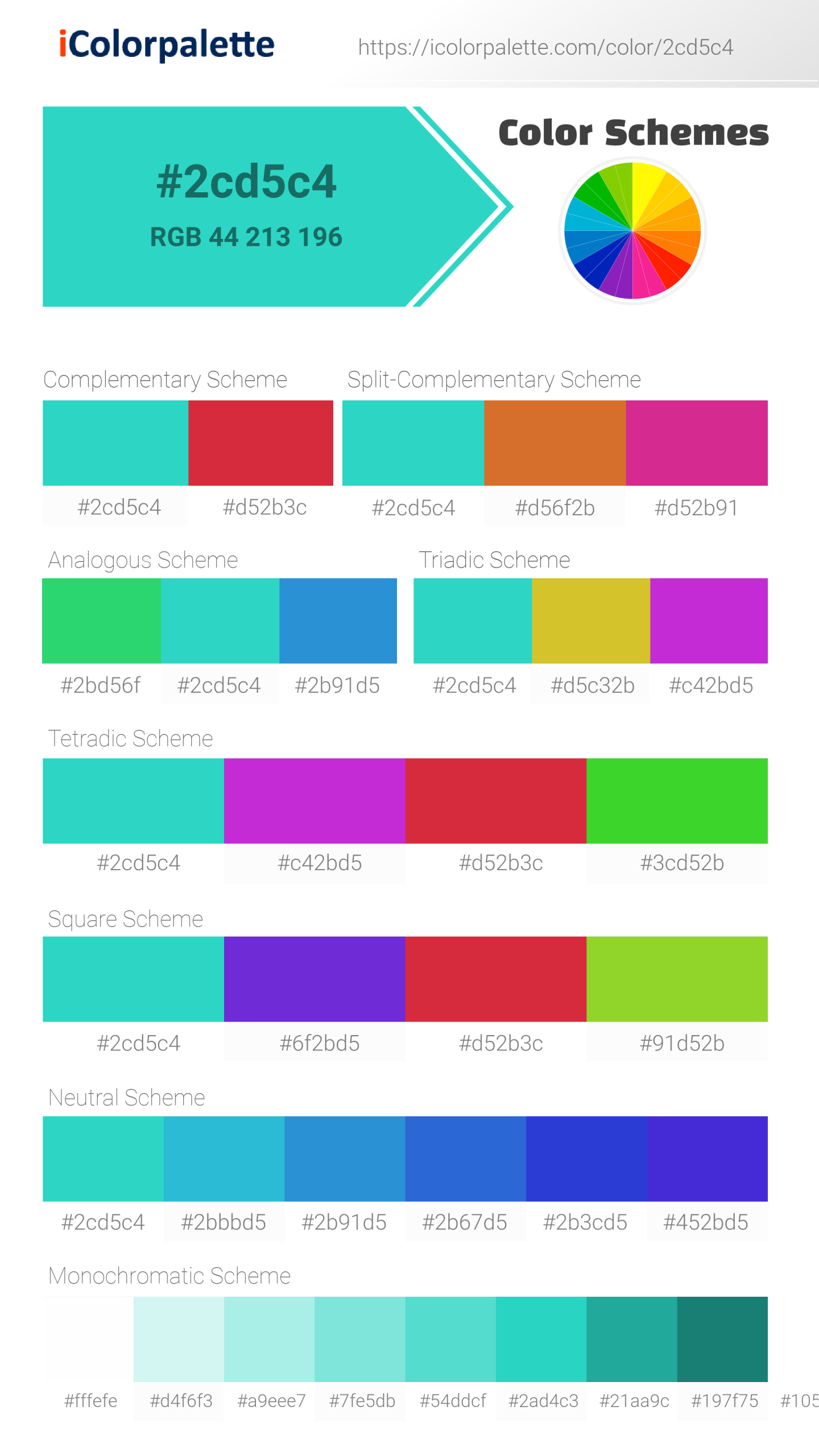 Pantone 3255 C Color | Hex color Code #2cd5c4 information | Hsl | Rgb ...
