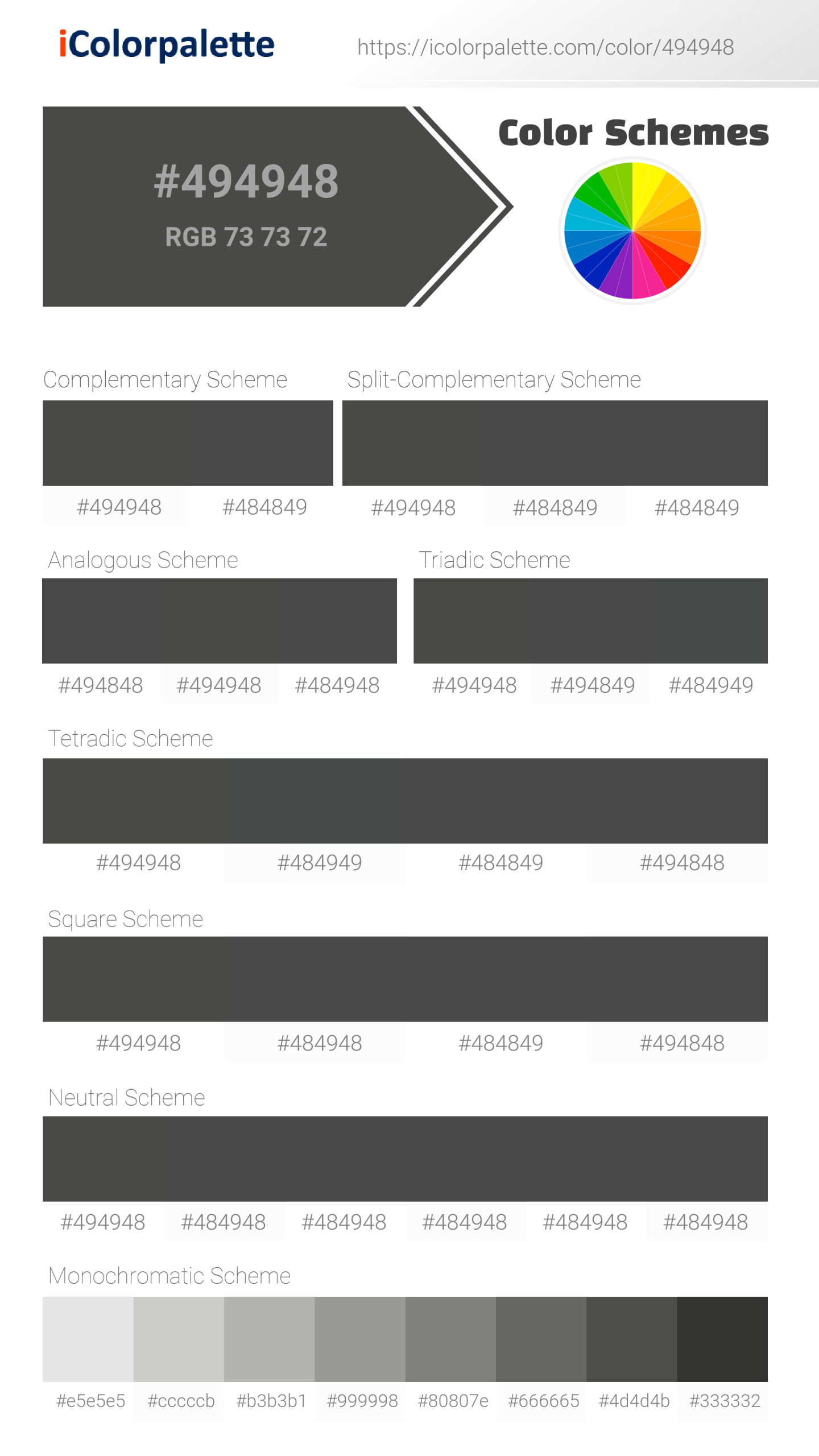 Pantone 19-0508 Tpg Peat Color | Hex color Code #494948 information ...