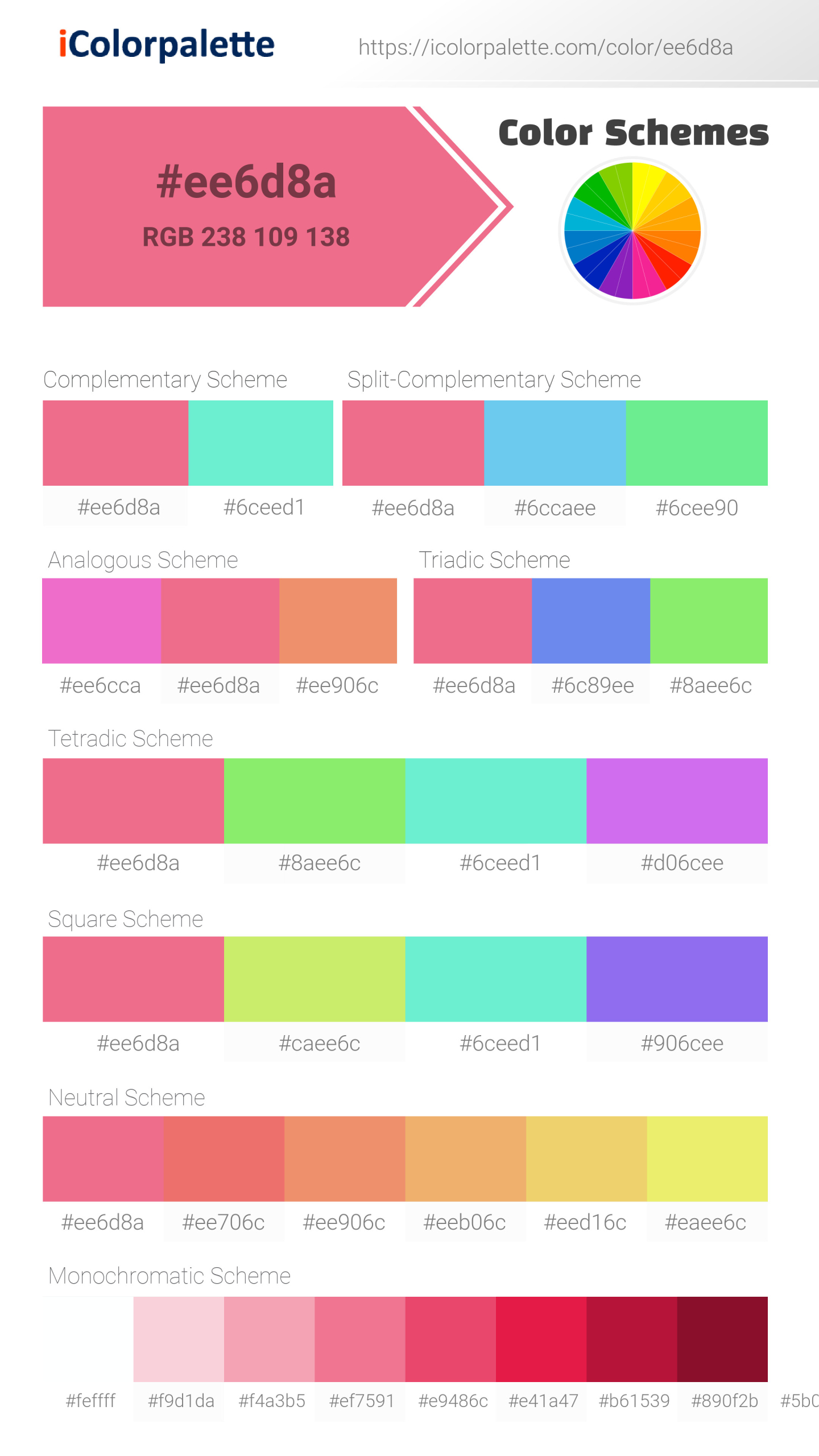 Pantone 16-1735 Tcx Pink Lemonade Color | Hex color Code #EE6D8A ...