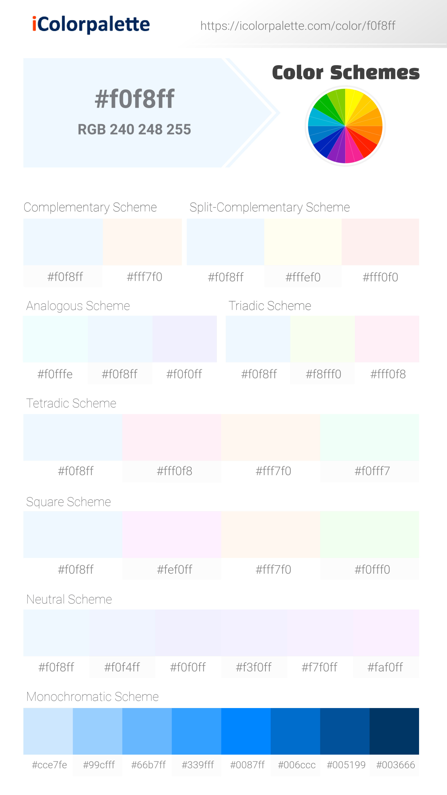 Alice Blue Color | f0f8ff information | Hsl | Rgb | Pantone