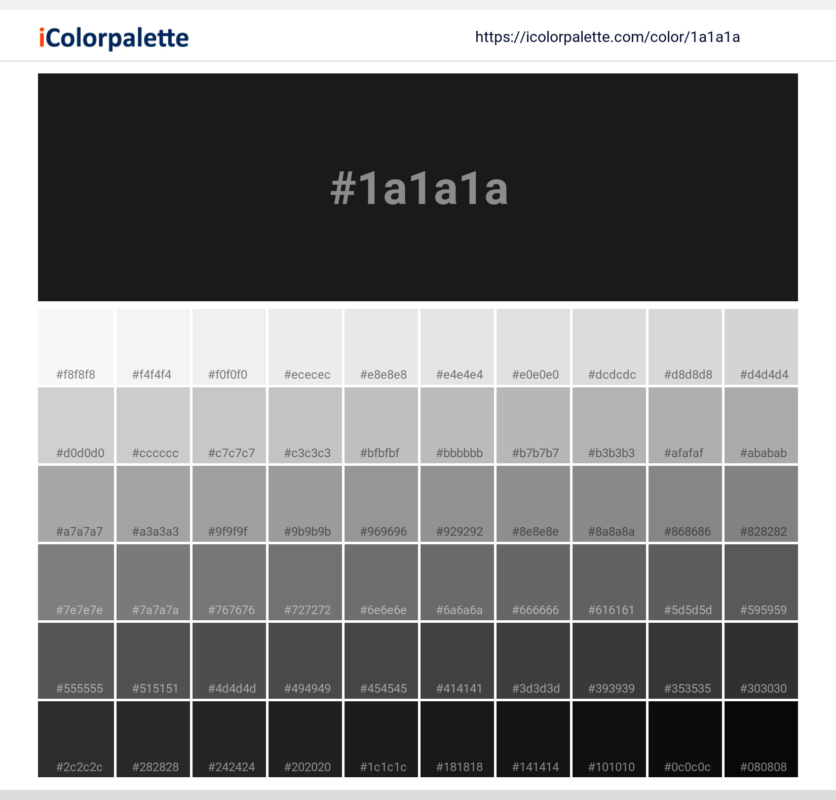 Eerie Black (similar) Color | 1a1a1a information | Hsl | Rgb | Pantone
