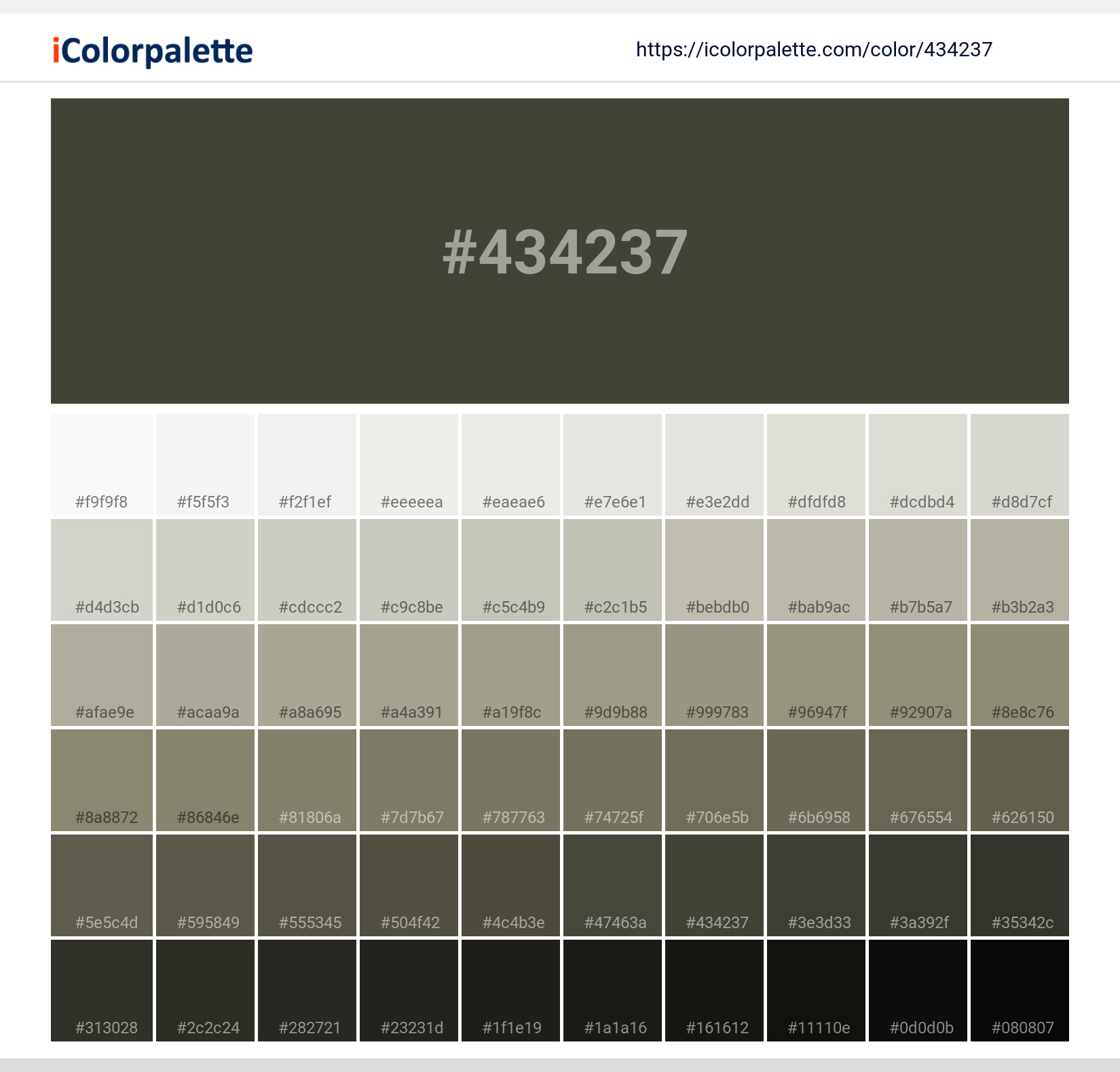 Pantone 19-0414 Tcx Forest Night Color | Hex color Code #434237 ...