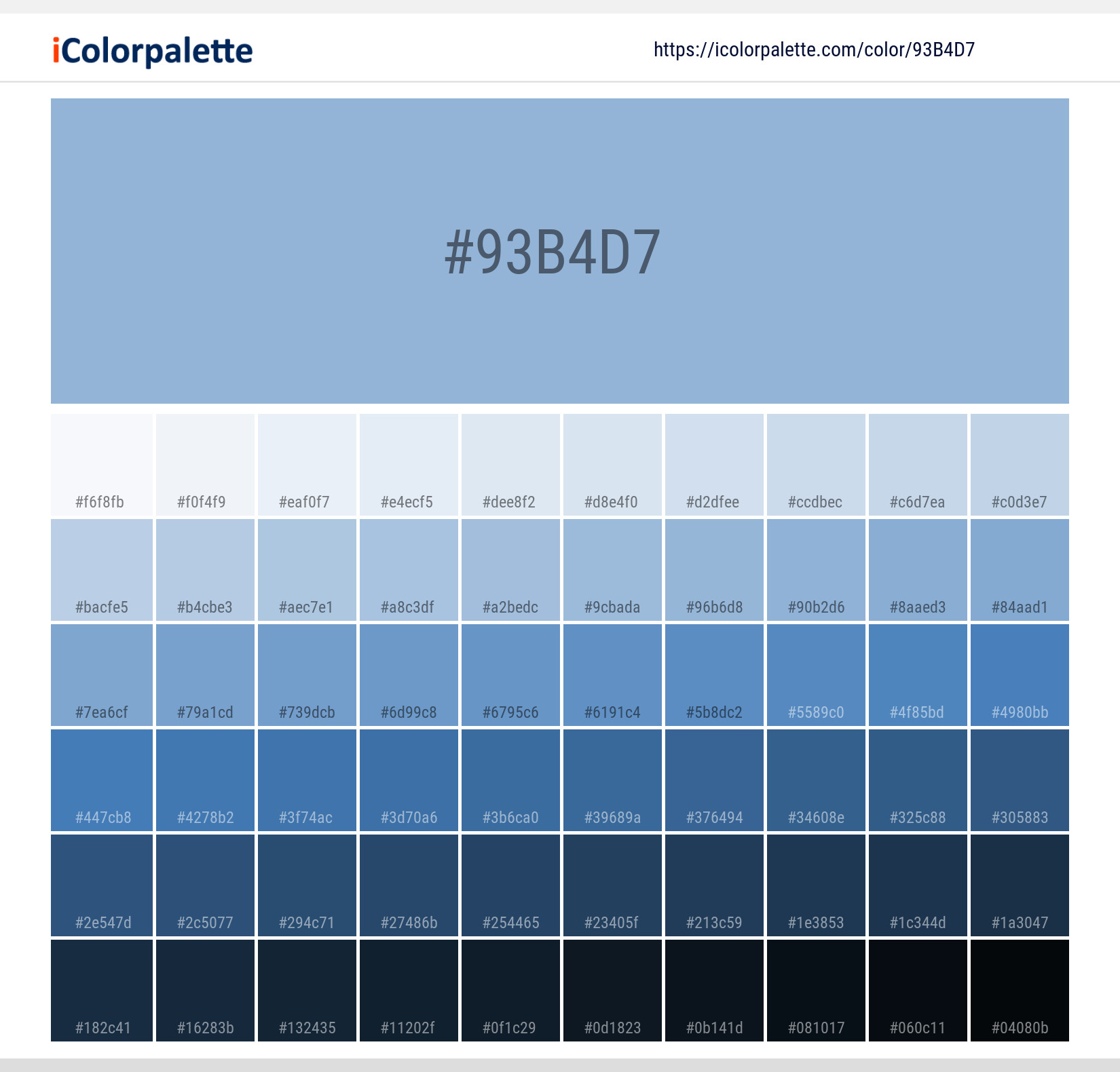 Pantone 14-4121 Tcx Blue Bell Color | Hex color Code #93b4d7 ...