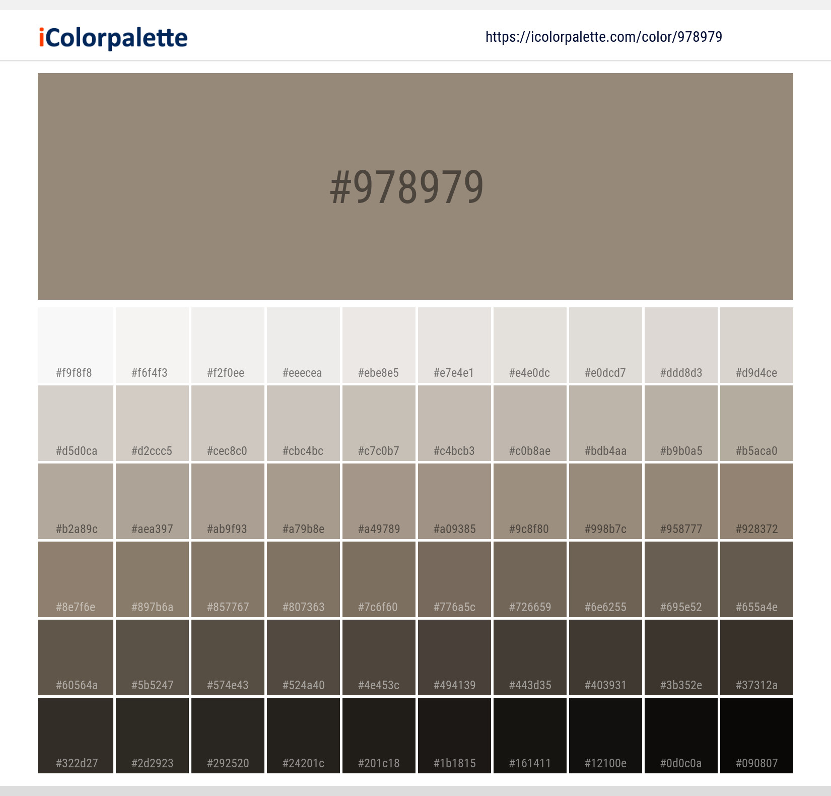 Pantone 16-1109 Tpx Greige Color | Hex color Code #978979 information ...
