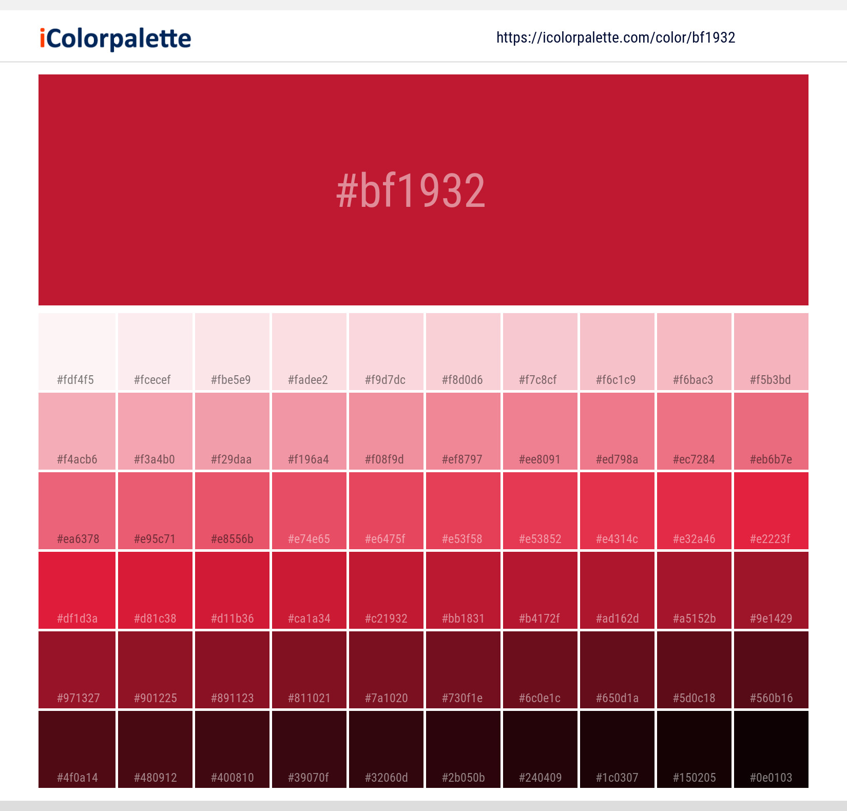 Pantone 19-1664 Tcx True Red Color | Hex color Code #bf1932 information ...