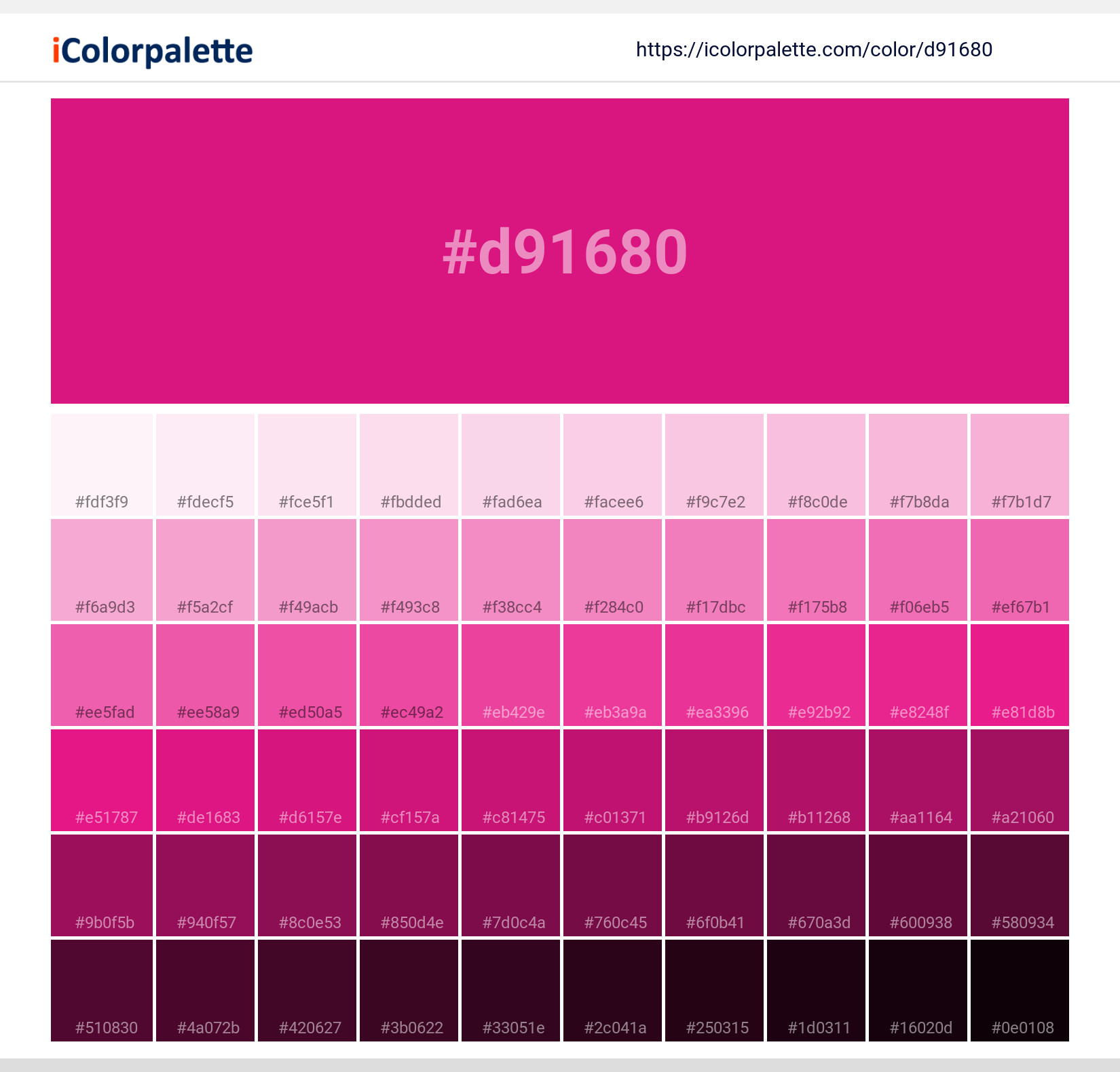Benevolent Pink (similar) Color | d91680 information | Hsl | Rgb | Pantone
